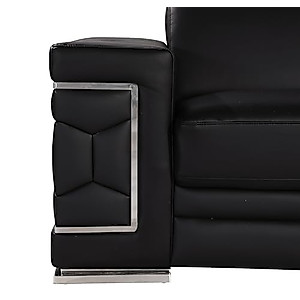 Blackjack Furniture Soren Genuine Leather Upholstered Loveseat with Adjustable Headrests, Solid Brazilian Wood Frame and High Density Foam Cushioning, Black