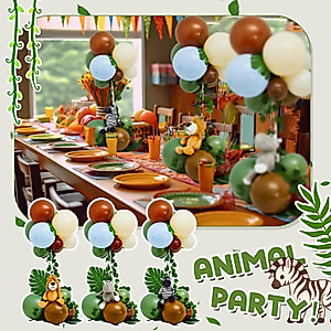 RoundFunny 6 Sets of Safari Animals Baby Shower Centerpieces Balloons Decorations Kits with Plush Jungle Animals Doll Artificial Turtle Leafs for Birthday Party Table Top Decorations