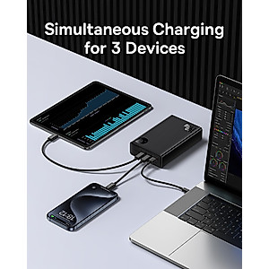 Baseus 140W Portable Charger,24000mAh Laptop Power Bank,3-Port Fast Charging USB C Battery Pack,2 USB-C&1 USB-A,Smart Digital Display Battery Bank for iPhone 15/14/13,Samsung,iPad,MacBook,Dell XPS,HP