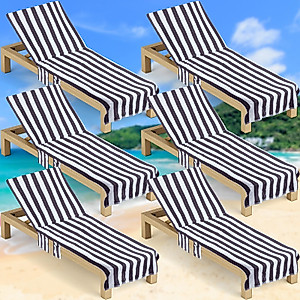 SmoothNovelty 6 Pcs Pool Chair Covers 30 x 85 Inch Large Lounge Chair Cushion Covers with Top and Side Pocket Stripe Beach Chair Towels for Summer Outdoor Indoor Pool Beach Patio Furniture(Gray)