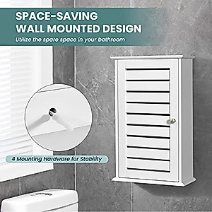 COSTWAY Wall Mounted Bathroom Cabinet, Wooden Storage Cabinet with 2 Adjustable Shelves and Reversible Door, Versatile Hanging Medicine Cabinet for Living Room, Kitchen, Entryway (White)