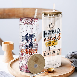 AGH 25OZ Snow Globe Glass Tumbler,2 Pack Sublimation Glass with Bamboo Lids and Straws, Double Wall Sublimation Beer Can Glasses Can Shaped Tumblers with Pre Drilled Hole for DIY