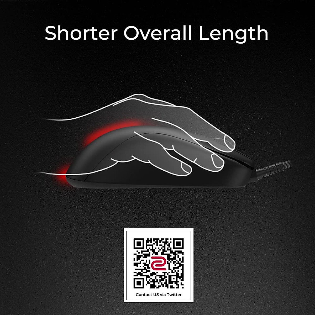 BenQ Zowie S2-C Symmetrical Gaming Mouse | Professional Esports Performance | Driverless | Paracord Cable | Revisioned C-Features | Matte Black | Small Size