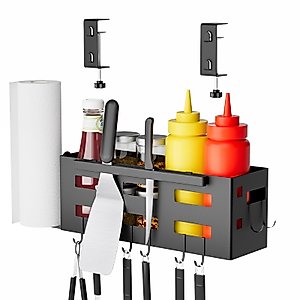 Hostaque Griddle Caddy for Blackstone 28'/36' Griddles, Space Saving BBQ Grill Accessories Storage Box, Outdoor Grill Tool Organizer with Tool Holder & Paper Towel Holder, Stainless Steel