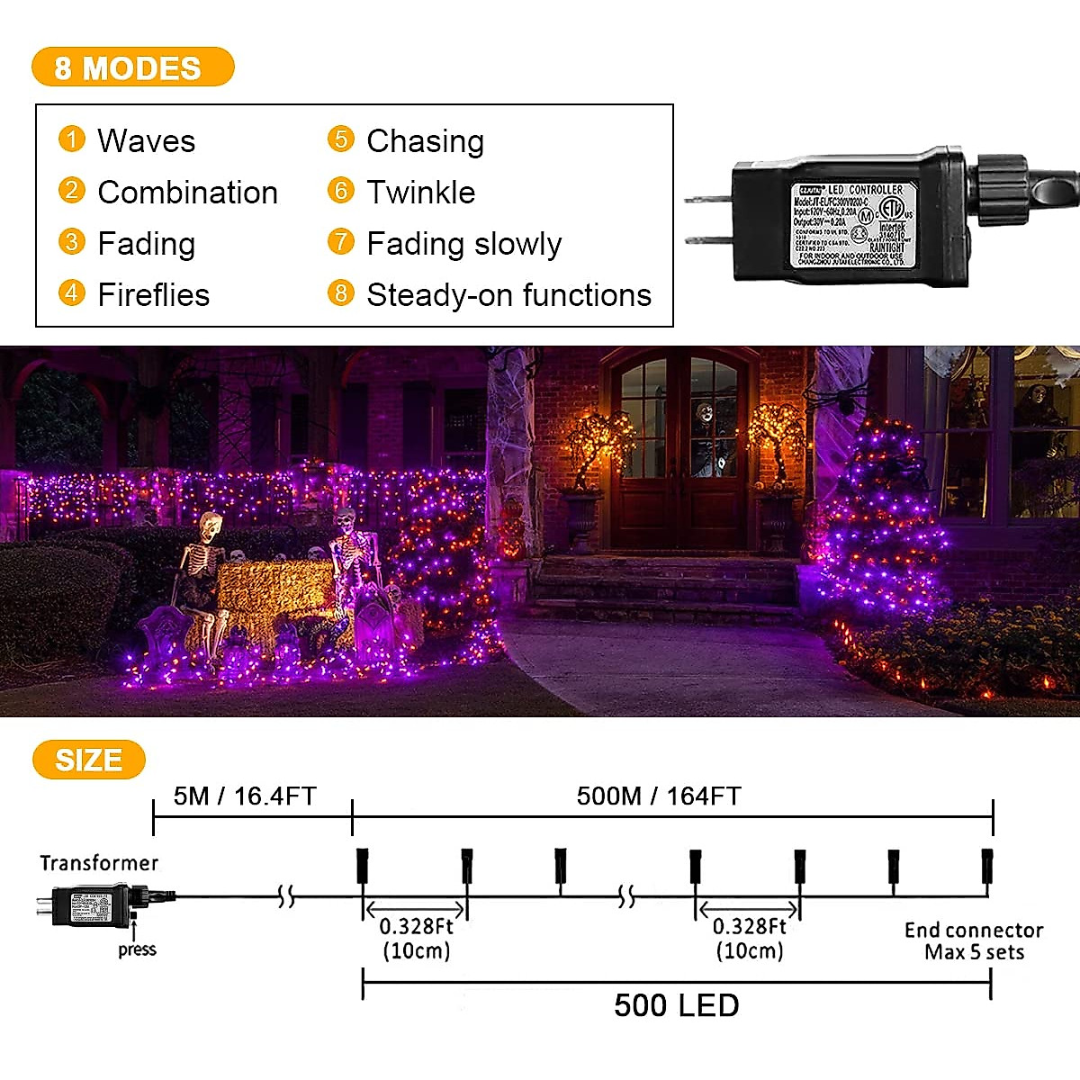weillsnow 164FT 500 LED Purple Christmas Lights, 8 Modes Waterproof Plug in String Lights for Christmas Indoor Outdoor Yard Party Wedding Garden Home Decorations (Purple)