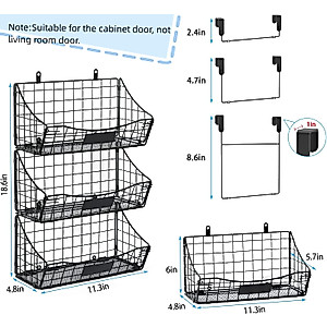 Over Cabinet Door Organizer, Storage Basket 3 Pack with Name Plate Hang Over the Door Railing Grid Panel for Kitchen Pantry Bathroom Laundry, Holds Shampoo Cleaning Supplies Spice Dish Soap