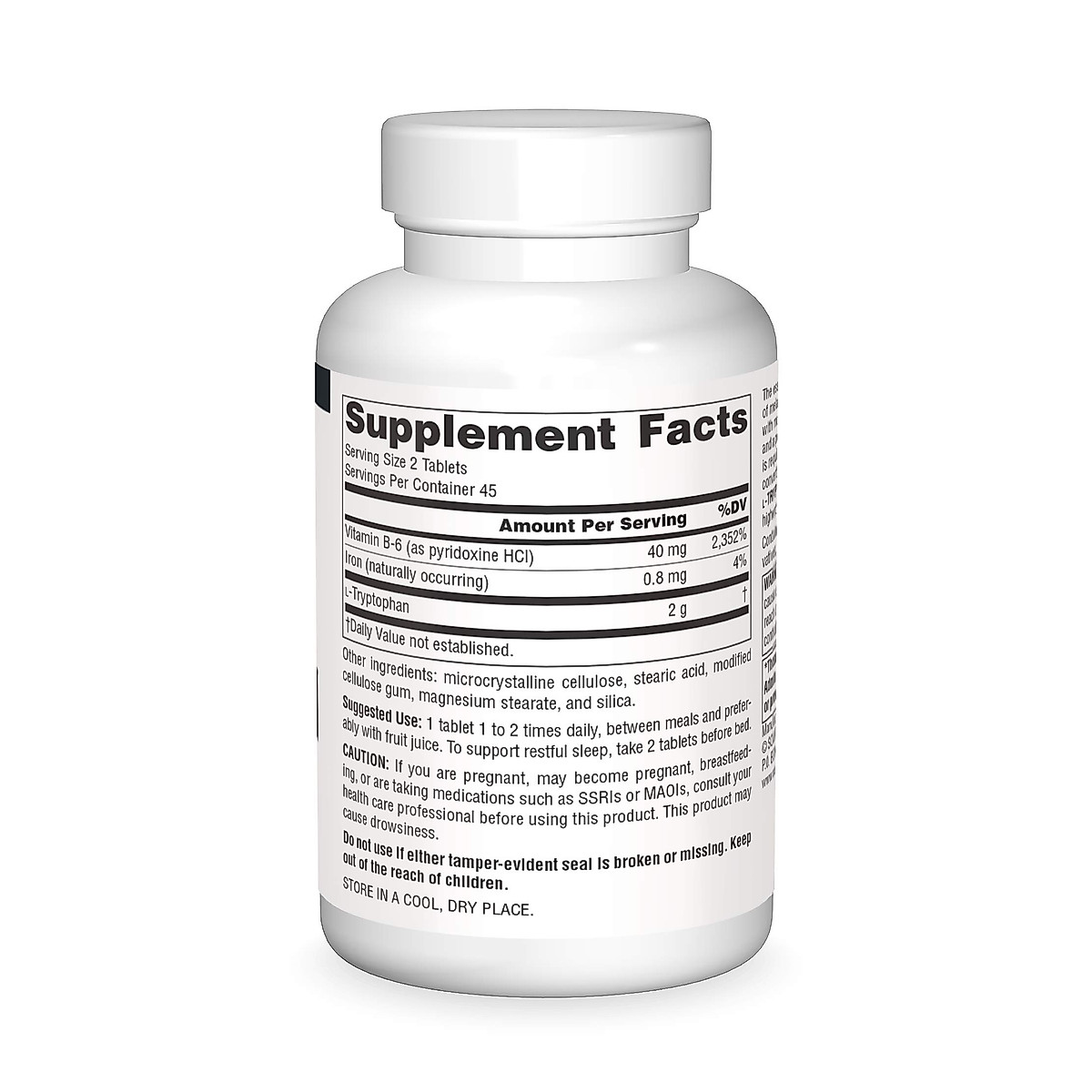 Source Naturals L-Tryptophan with Vitamin B-6 1000 mg Support Mood, Relaxation And Sleep - 90 Tablets