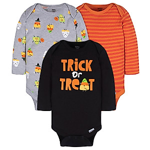 Gerber Baby 3-Pack Holiday Long-Sleeve Onesies, Trick Or Treat, 12 Months