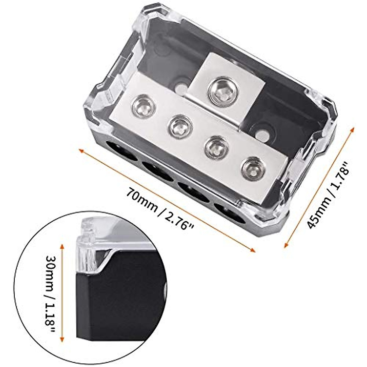 VonSom 4 Way Power Distribution Block, 1x 0/2/4 AWG Gauge in / 4X 4/8/10 Gauge Out Amp Power Distribution Ground Distributor Connecting Block for Car Amplifier Audio Splitter 2 Pack