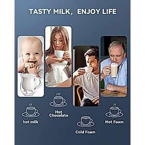 Wamife 4 in 1 Detachable Electric Milk Frother and Steamer, 13.5oz/400ml, Stainless Steel for Coffee Latte, Cappuccinos, Macchiato, Hot Chocolate, Dishwasher Safe