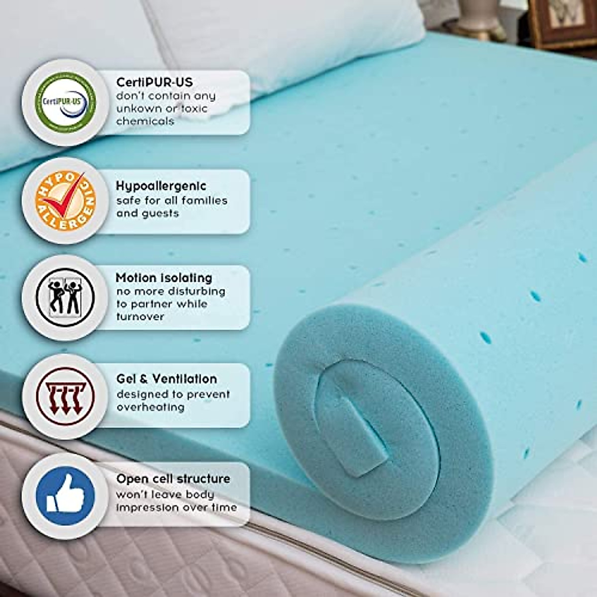 Nelaukoko Memory Foam 3 Inch Twin XL Topper, Single Extra Long Topper Foam Mattress Pad Gel Cooling Infused XLong Dorm Mattress Topper for College Dorm
