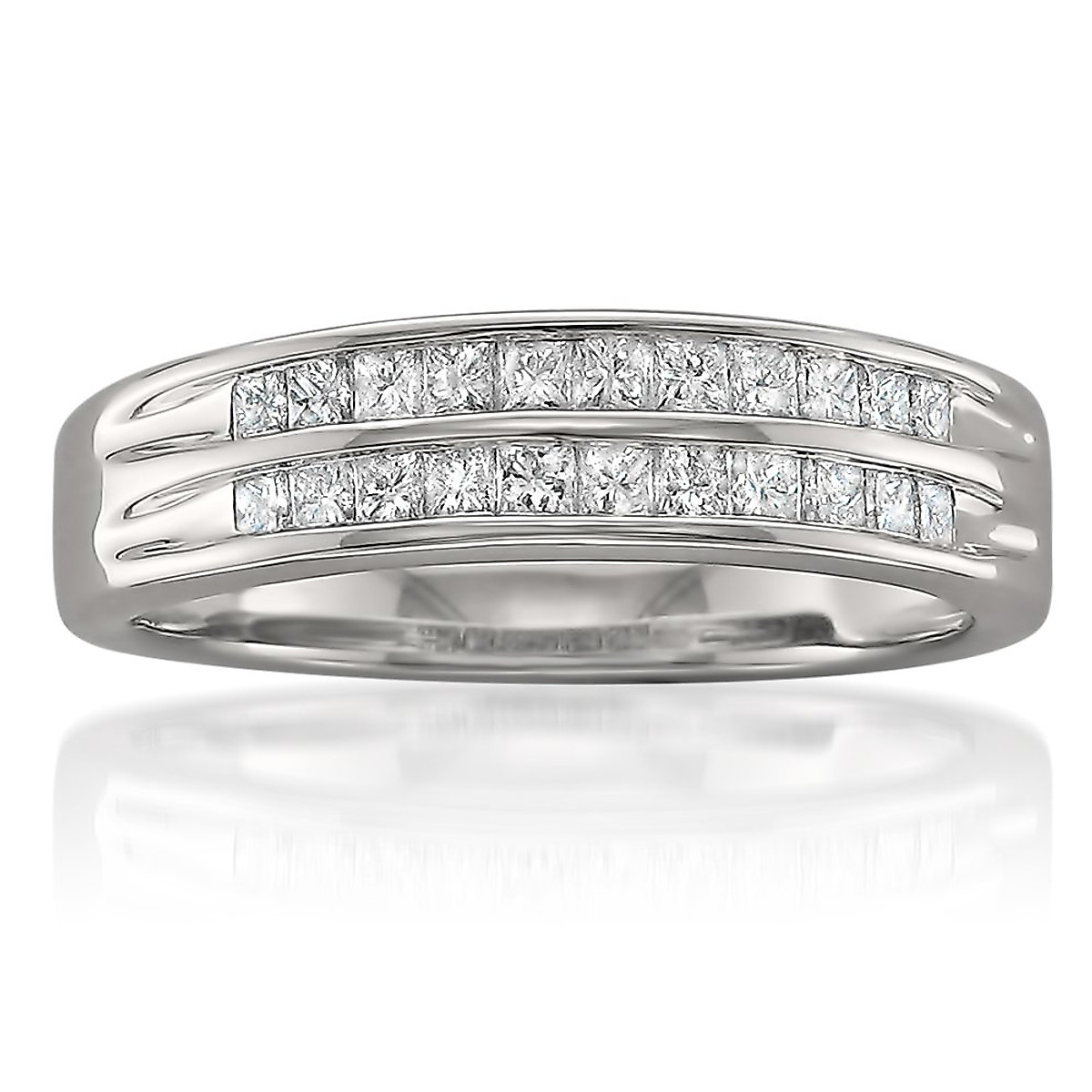 Beyond Brilliance 1/2 Carat Diamond, Channel-Set 14K White Gold Princess Cut Diamond Double Row Bridal Wedding Band Ring (I-J, I1-I2)