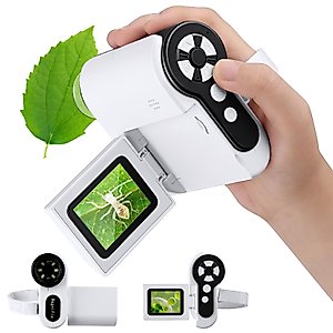 Barchrons Microscope for Kids, 1000X Handheld Kids Microscope with 6 Adjustable LED Lights, Easter Gifts for Kids Ages 8-12, 32G SD Card Included-White