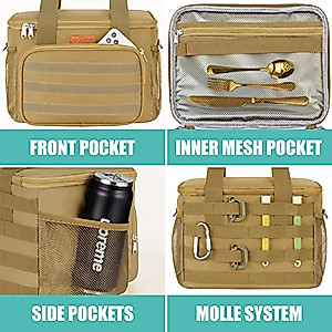 Tiblue Insulated Reusable Lunch Box for Office Work School Picnic Beach, Leakproof Freezable Cooler Bag with Adjustable Shoulder Strap (Large, Tan)