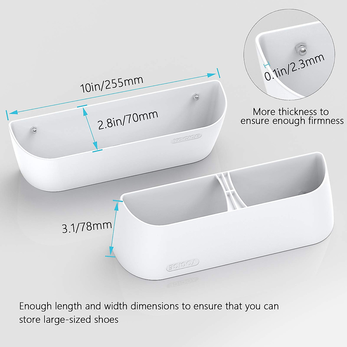 Yocice Wall Mounted Shoes Rack 2Pack with Sticky Hanging Strips, Plastic Shoes Holder Storage Organizer,Door Shoe Hangers (SM03-White-2)