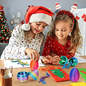 4PCS 3D Printed Easter Dragon Egg - Perfect Basket Essentials Stuffers, Prefilled Easter Eggs Filled with Toys, Articulated Crystal Dragon Fidget Toy Surprise 3D Printed Animals for Kid (4-Piece-C)