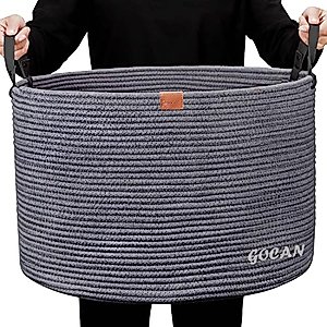 GOCAN Extra Large Storage Laundry Basket 22" X 22"X 14" Cotton Rope Woven Basket for Blanket Basket with Handles for Living Room Toys Storage XXXL (Dull grey)