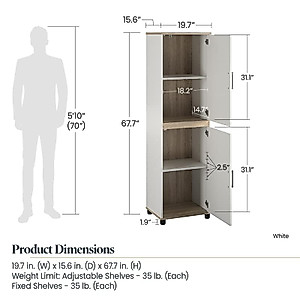 SystemBuild Whitmore 2 Door Kitchen Pantry Cabinet, White