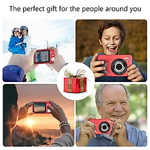 NIUBB Digital Camera, Vologging Camera 48MP 2.7K with 16X Digital Zoom Compact Camera with 32 GB SD Card and 1 Battery (Red) (DC014R)