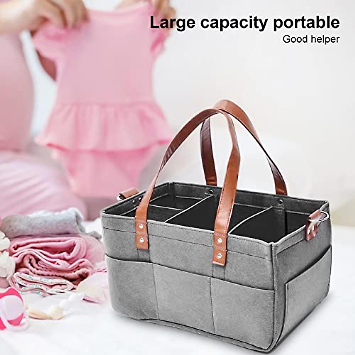 KITERI Diaper Caddy Basket, Felt Storage Caddy, Baby Diaper Caddy Organizer With Handles, Portable Nursery Storage Bin, Baby Diaper Organizer Caddy Bag Suitable For Diapers And Cars