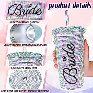 Hoolerry Bling Studded Rhinestone Tumbler Glitter Diamond Cup 16.9 oz Stainless Steel Insulated Reusable Water Bottle with Straw Lid and Brush for Women Bachelorette Shower Wedding Gift(Bride)