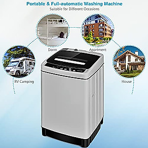 Giantex Full Automatic Washing Machine, 2 in 1 Portable Laundry Washer 1.5Cu.Ft 11lbs Capacity Washer and Spinner Combo 8 Programs 10 Water Levels Energy Saving Top Load Washer for Apartment Dorm