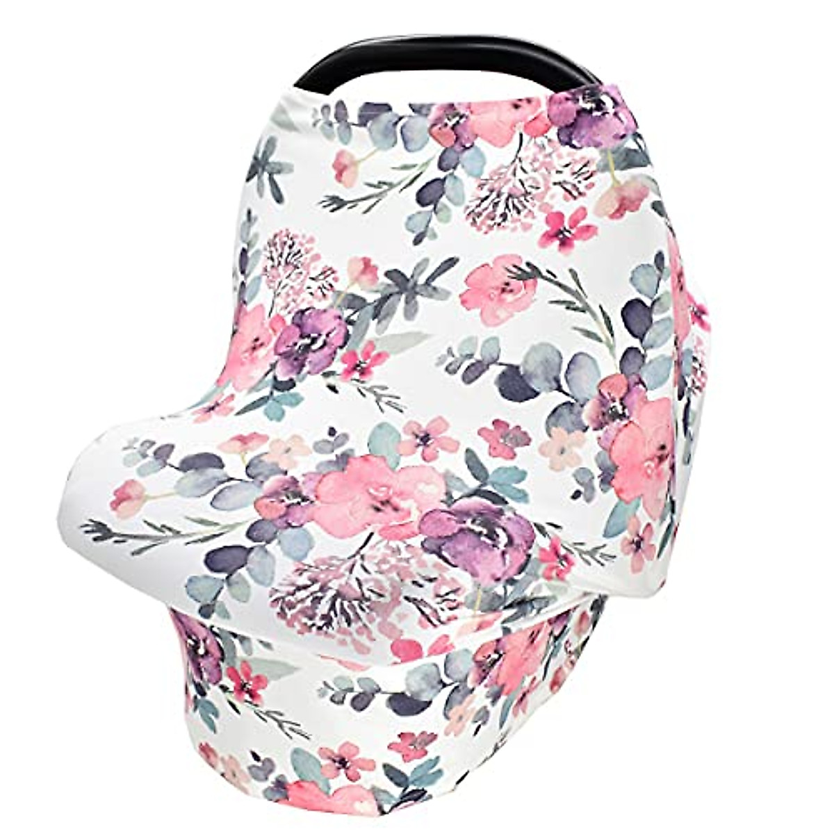 Car Seat Nursing Cover High Chair Cover 4 in 1 Carseat Canopy Nursing Breastfeeding Cover for Baby Girls (Flower)