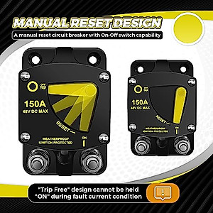 BULVACK 150 Amp High Amp Marine Rated Circuit Breaker for Boat Trolling Motor with Manual Reset Switch, Water Proof, 12V- 48V DC