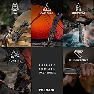 Toldadi Spring Assisted Pocket Knife With Clip for Men, 8 in Tactical Folding Knife With Liner Lock, 7-In-1 Multitool EDC Knife Gifts for Men Father Husband