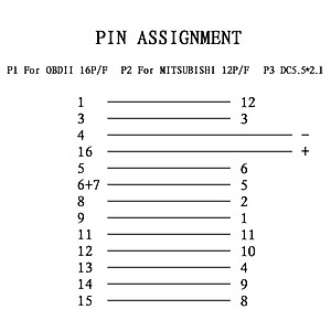 E-Car Connection 12 Pin OBD to 16 Pin OBD2 Diagnostic Adapter Cable for Mitsubishi and Hyundai Cars
