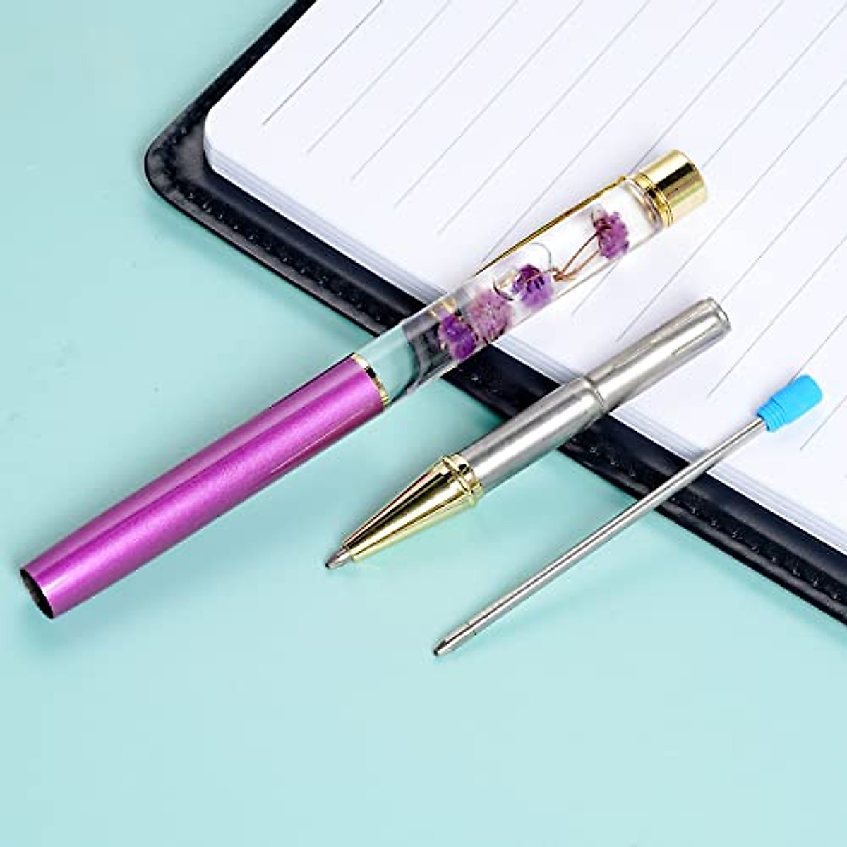 Miayon 10Pcs Liquid Floral Pens Rose Metal Ball Pen With 10pcs Extra Refills Blue Ink Colorful Ballpoint Pens Refillable Ball Pen Office Supplies for School Office Home Christmas New Years Gift Pens