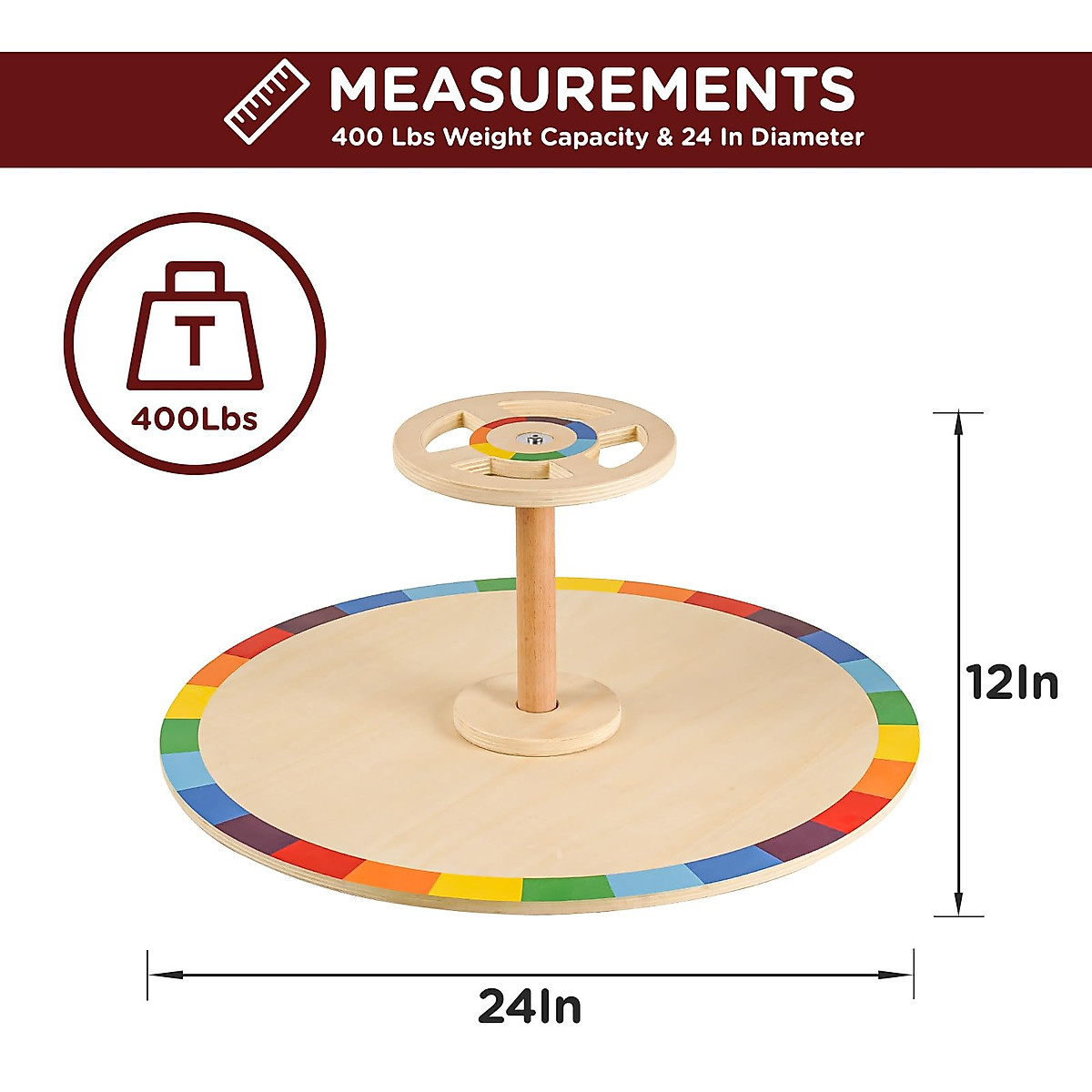 Monläurd® Wooden Sit And Spin, 24 Inch Large Sit And Spin Toy, Sit N Spin, Montessori Spinner Seat, Spinning Chair, For Toddlers & Adults