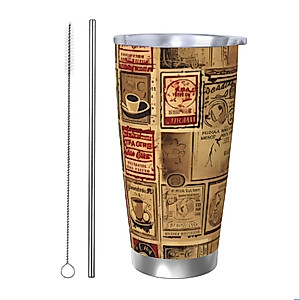 Tangopi Vintage Newspaper Coffee 20 oz Tumbler with Lid and Straw Insulated Travel Coffee Mug Reusable Spill Proof Coffee Cups Stainless Steel Water Bottle for Hot and Cold Drinks