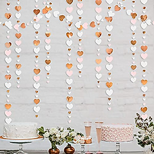 52Ft Rose Gold Pink and White Love Heart Garland Hanging Paper Streamer Banner for Anniversary Mother's Day Valentines Day Bachelorette Engagement Wedding Baby Bridal Shower Birthday Party Decorations