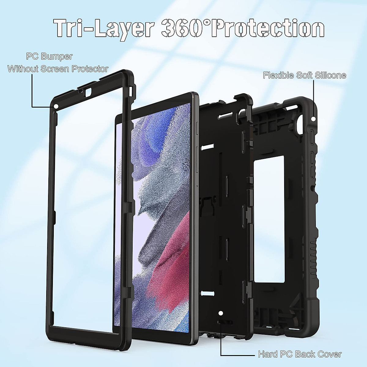 Rantice Samsung Galaxy Tab A7 Lite Case with Kickstand, Shockproof Rugged Case for Kids 8.7 Inch 2021 Tablet A7 Lite (SM-T220/T225), Black