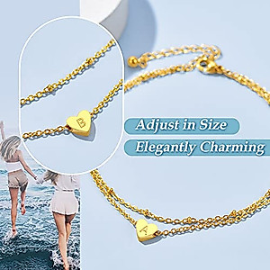 ChainsProMax Hotwife Anklet Initial Anklet Gold Plated Layered Letter C Ankle Bracelets for Women Gift