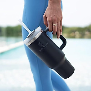 SPOUT 40 oz Tumbler With Handle And Straw, Insulated Stainless Steel Water Bottle With Straw - Travel Mug | BPA Safe Tumblers | Iced Drinks, Water, Cold/Hot Coffee - Cupholder Friendly Midnight Navy