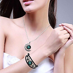 HUASAI Pisces Necklace 12 Twelve Constellations Hand Woven Leather Bracelet and Moon Pendant Necklace Zodiac Sign Jewelry Set (Pisces(2.20-3.20))