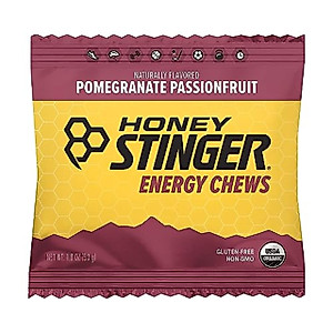 Honey Stinger Organic Pomegranate Passionfruit Energy Chew | Gluten Free & Caffeine Free | for Exercise, Running and Performance | Sports Nutrition for Home & Gym, Pre and Mid Workout | 12 Pack
