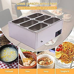 110V 6-Pan Commercial Food Warmer Food Buffet Warmer Food Pans for Buffet Stainless Steel Electric Food Steamer Adjustable Heat for Catering and Restaurants (5.7in Deep)