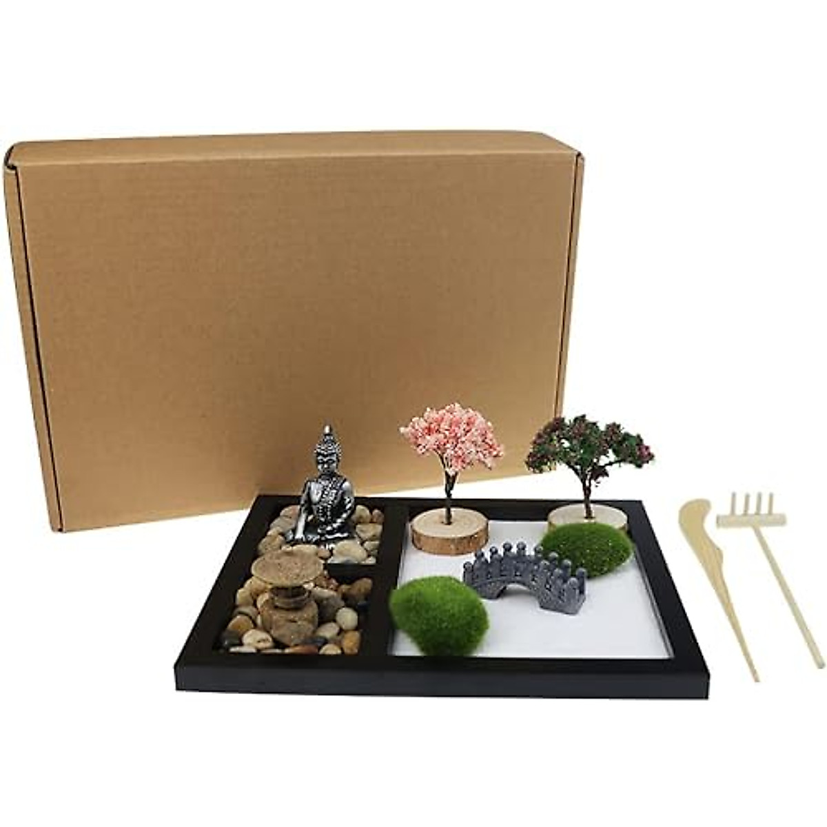 DinQ Meditation Japanese Zen Garden, Sand Garden Tools Accessories Box Set, Suitable for Home Office Desk Bonsai Decoration