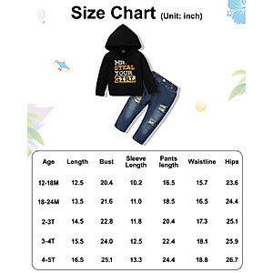 YALLET 2T 3T Toddler Baby Boy Clothes Fall Winter Outfit Sets Long Sleeve Letter Hoodies Top+Ripped Denim Pants 2pcs