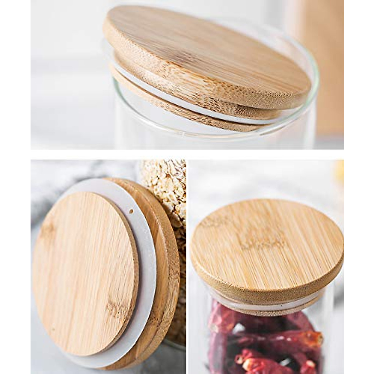 Lawei 3 pack Glass Storage Jars with Sealed Bamboo Lids - 51 oz Clear Glass Bulk Food Storage Canister for Serving Tea, Coffee, Spice, Candy, Cookie