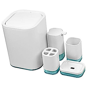 Locco Decor 5 Pieces Acrylic Modern Style Bathroom Vanity Accessory Set with Trash Can-White
