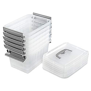 Farmoon 3.5 Quart Clear Storage Bin, Small Plastic Stackable Box/Cotainer with Lid and Grey Handle, 6 Packs
