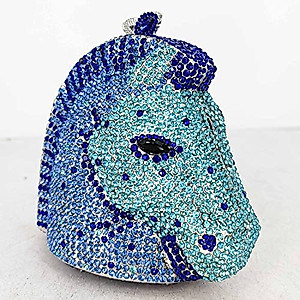 Sparkling 3D Horse Head Shape Women Crystal Clutch Bag Evening Wedding Handbags (Blue Mixed)