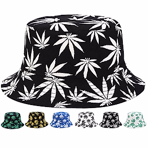 INOGIH Reversible Bucket-Hat Marijuana-Cannabis Weed Foldble Fisherman Hat Packable