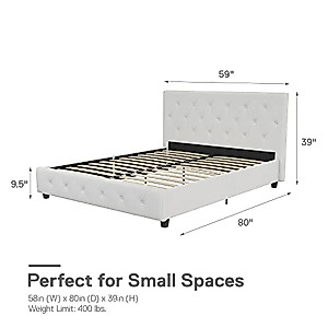 DHP Dakota Upholstered Platform Bed with Diamond Button Tufted Headboard and Footboard, No Box Spring Needed, Full, White Faux Leather