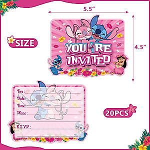 GOGOPARTY 20 Pcs Pink Invitation Cards, Birthday Party Invitation Cards With Sticker Labels, 20 Envelope Birthday Invitations for Kids Birthday Party Supplies