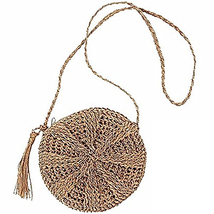 JORCEDI Straw Crossbody Shoulder Bag Beach Tassels Crochet Messenger Handbag Purse For Women Girls (Light Brown)